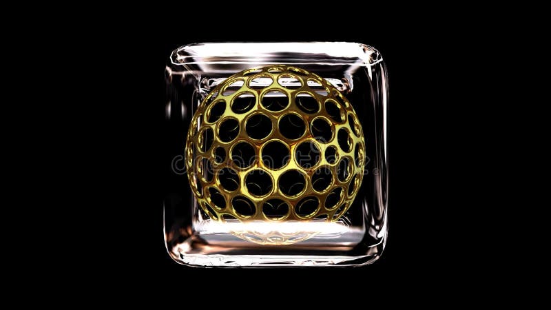 Golden Shape and Glass Cube in Full Rotation, Luxury Style, Alpha ...