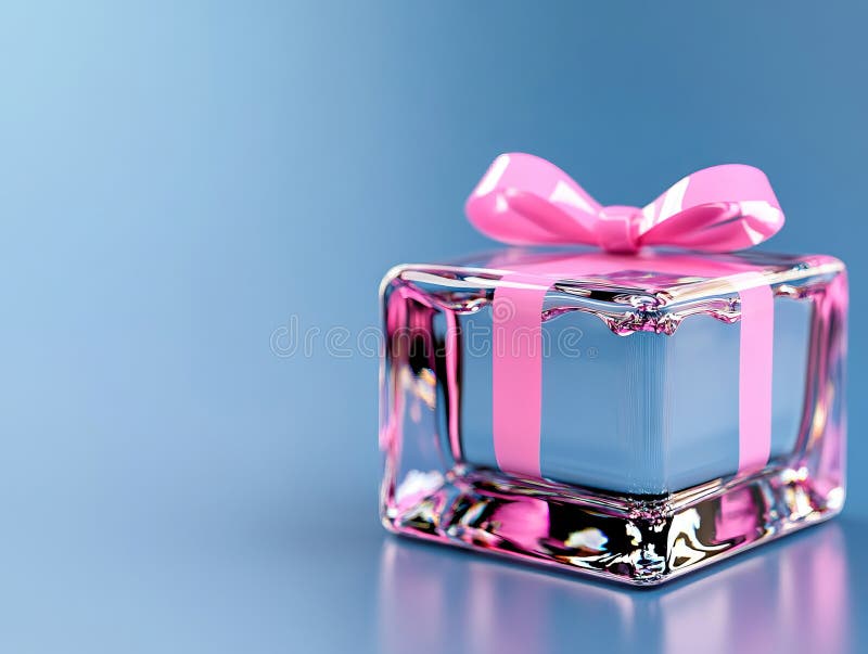A Glass Cube with a Pink Ribbon Tied Around it Stock Illustration ...