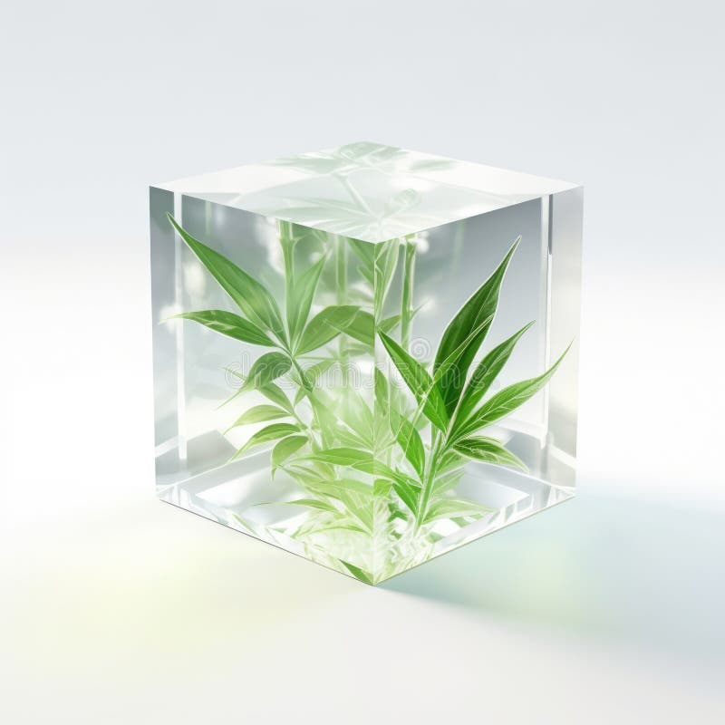 A Glass Cube with a Plant Inside of it. Stock Illustration ...