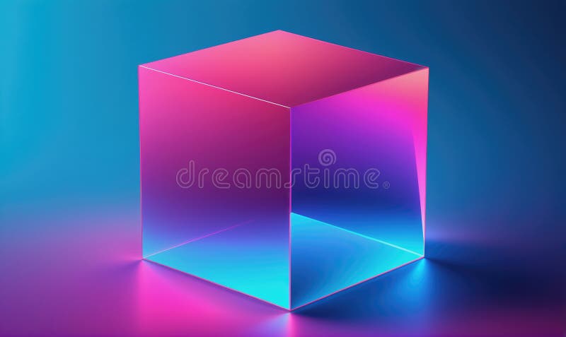 A Glass Cube Sits on a Blue and Pink Surface, Glowing with an Inner ...