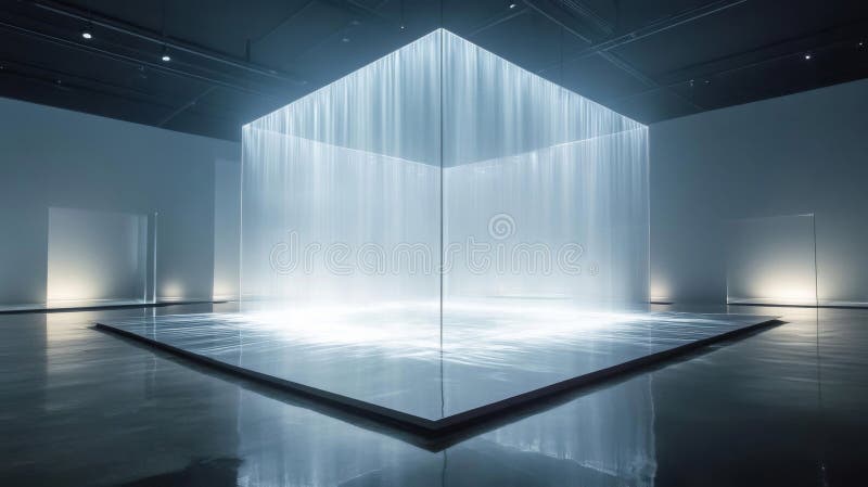 Glass Cube Water Installation Modern Art Exhibit Stock Illustration ...