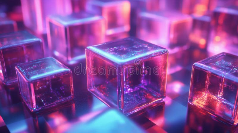 Glass Cubes Illuminated by Vibrant Pink and Blue Neon Lights Stock ...