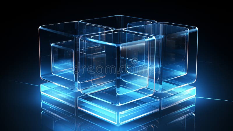 Glass Cubes Lit on a Dark Backdrop, Highlighting Intricate Designs and ...