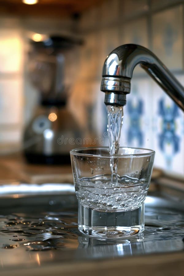 A Glass Cup Being Filled with Clean Water from a Tap in the Kitchen ...