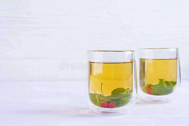 Glass Cup with Berry Green Tea and Mint Stock Image - Image of closeup ...