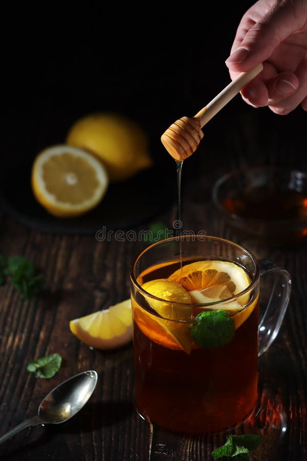 Black Tea with Lemon and Honey Stock Image - Image of black, beverage ...