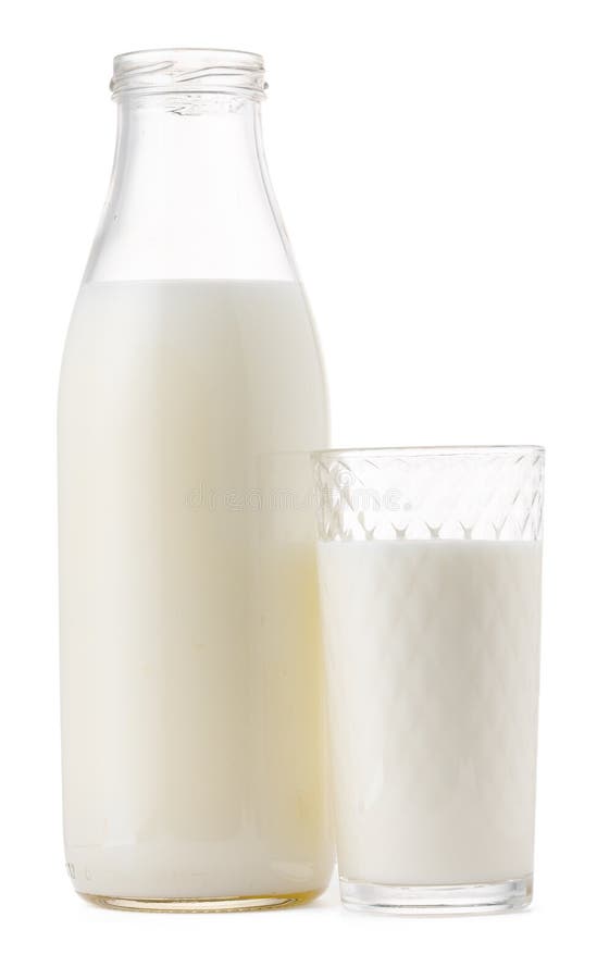 Glass Cup and Bottle of Fresh Milk Isolated Stock Photo - Image of ...