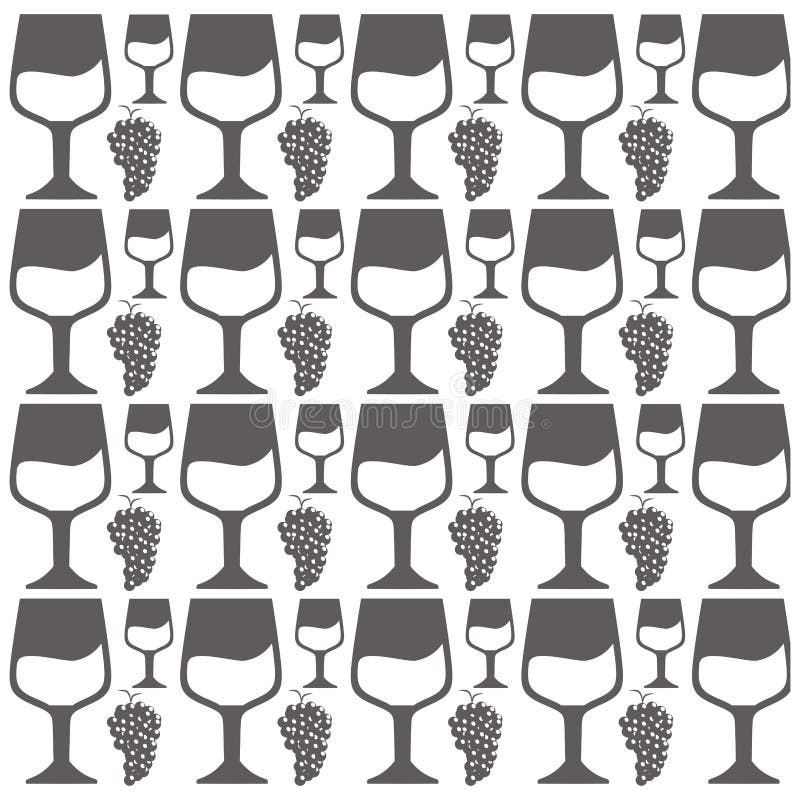 Glass Cup and Bunch Grape Seamless Pattern Design Stock Illustration ...