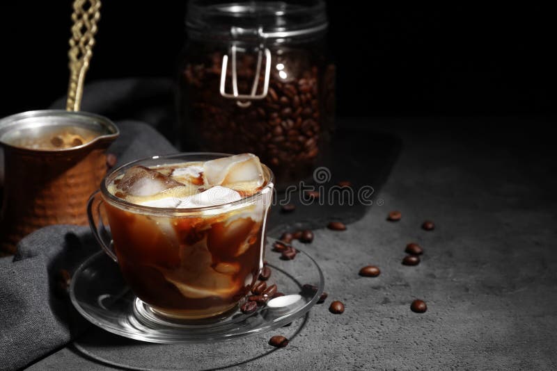 Glass Cup of Cold Coffee on Grey Table Stock Photo - Image of ...