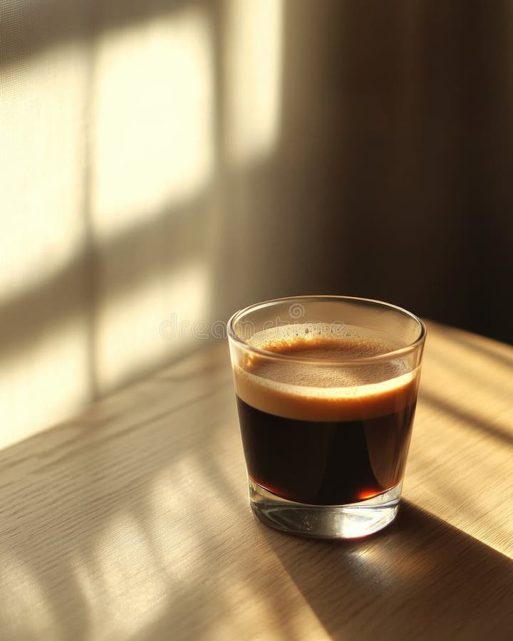 Glass Cup Filled with Dark Coffee, Soft Reflections on the Glass Stock ...