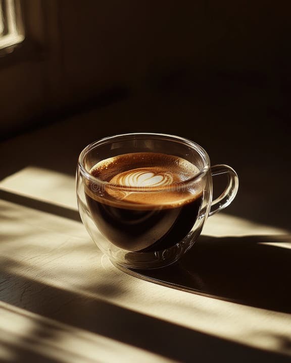 Glass Cup Filled with Dark Coffee, Soft Reflections on the Glass Stock ...