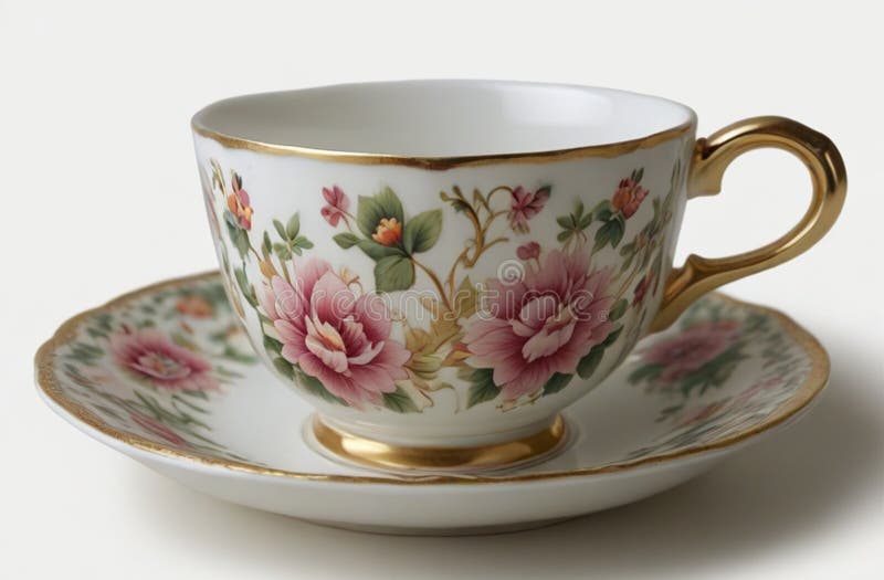 Ai Generative, Glass Cup with Flower and Flower Pattern Isolated on ...