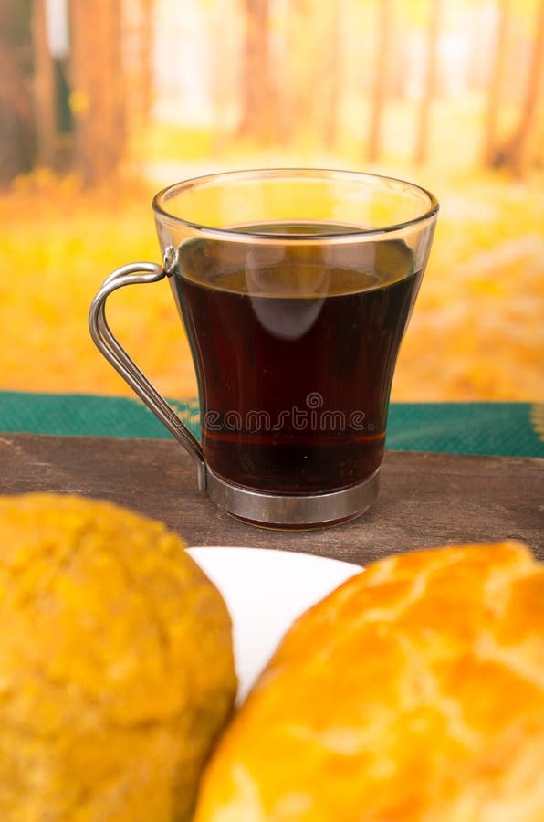 Glass Cup of Fragant Coffee, Metal Handle on Left Side Stock Image ...