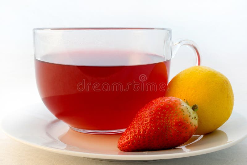 Glass Cup of Hot Aromatic Red Tea with Strawberry and Lemon Stock Image ...
