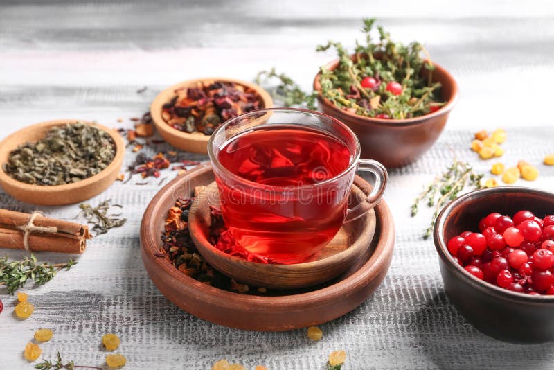 Glass Cup of Hot Aromatic Tea on Wooden Table Stock Photo - Image of ...