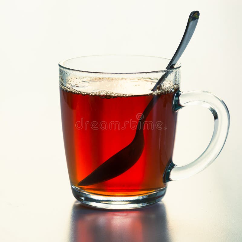 Glass Cup of Hot Black Tea on White. Close Up. Stock Photo - Image of ...