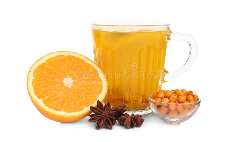 Glass Cup of Immunity Boosting Drink and Ingredients on White ...