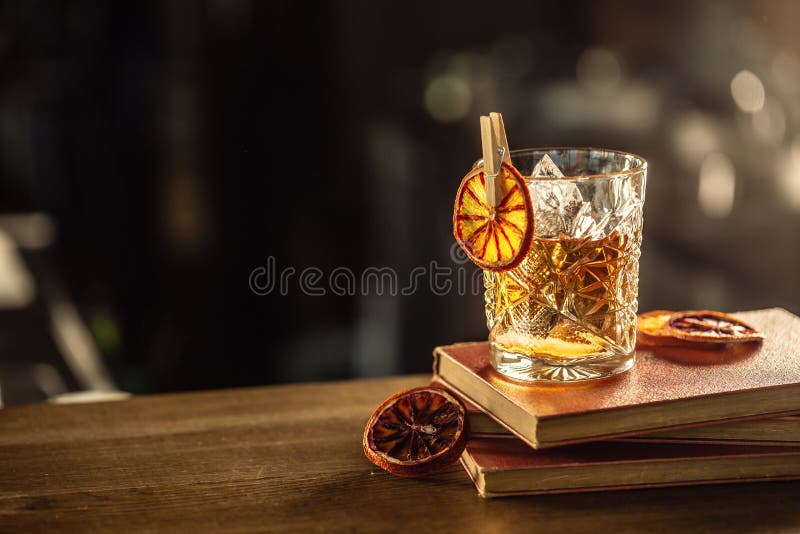 Glass Cup with Old Fashioned Cocktail in Retro Style Stock Image ...