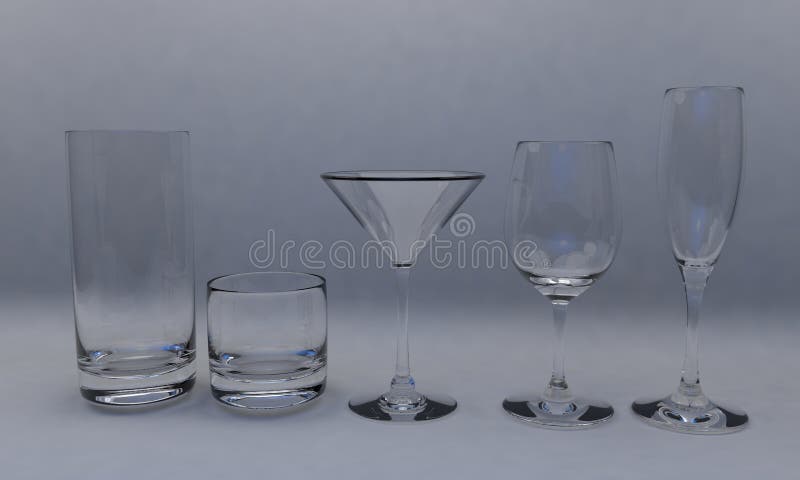 Glass Cup Set; on White 3d Render Stock Illustration - Illustration of ...