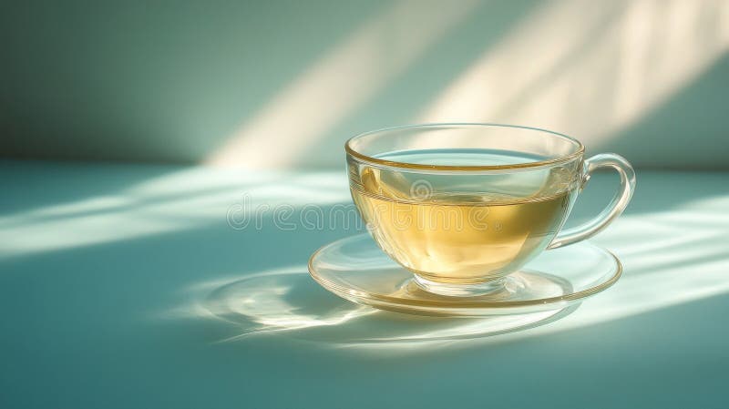 Glass Cup of Tea in Sunlight on Teal Surface Stock Illustration ...