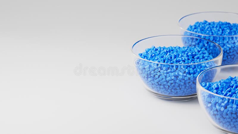 Glass Cups with Blue Plastic Polypropylene Granules, Masterbatch ...