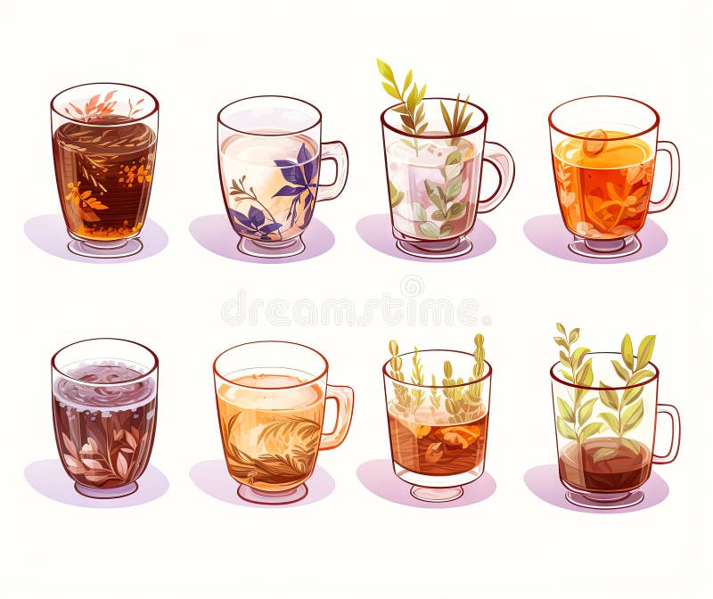 Glass Cups with Different Types of Tea Pattern Banner Wallpaper Stock ...