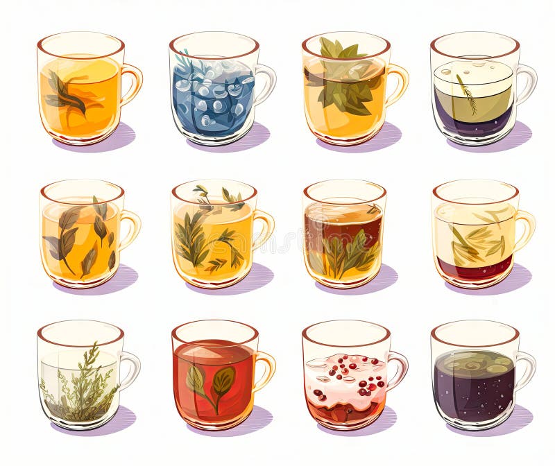 Glass Cups with Different Types of Tea Pattern Banner Wallpaper Stock ...