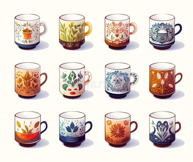Glass Cups with Different Types of Tea Pattern Banner Wallpaper Stock ...