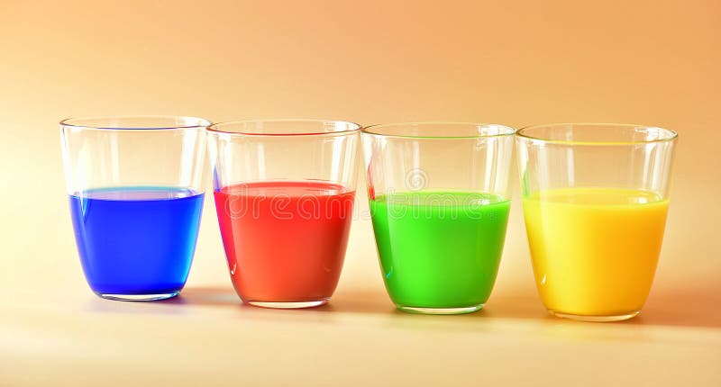 Glass Cups Full of Colorful Drinks. Set of Exotic Liquid with Sample ...