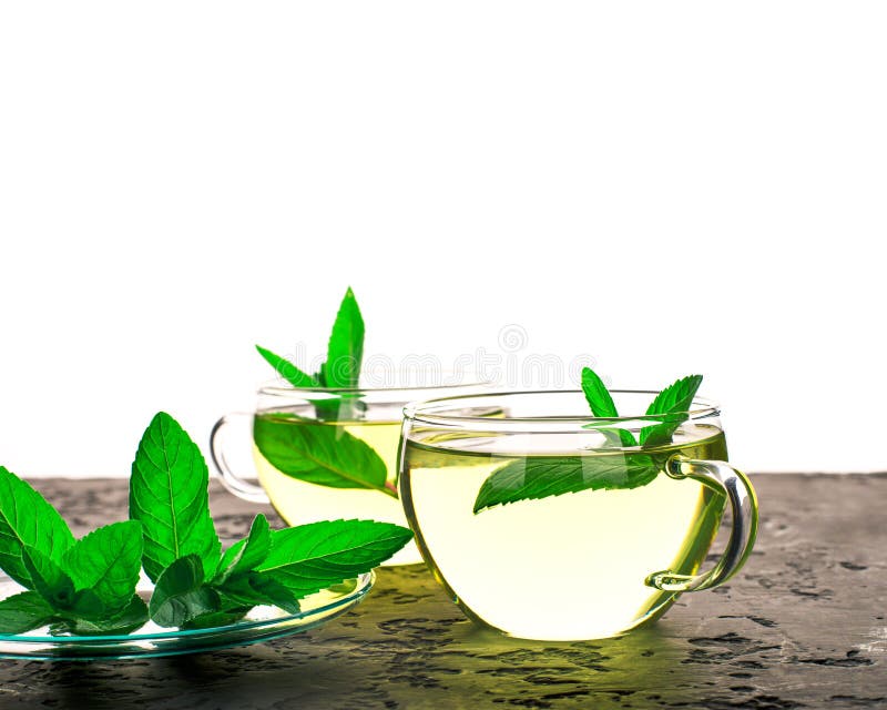 Glass Cups with Mint Drink with Fresh Mint Leaves with Copy Space Stock ...