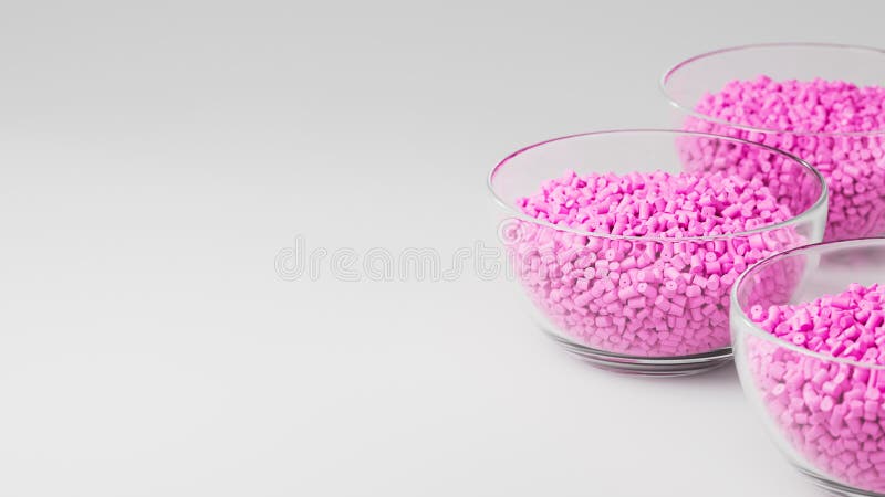 Glass Cups with Pink Plastic Polypropylene Granules, Masterbatch ...