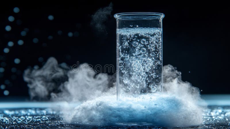 Glass Cylinder Filled with Bubbling Liquid in Dry Ice Stock ...