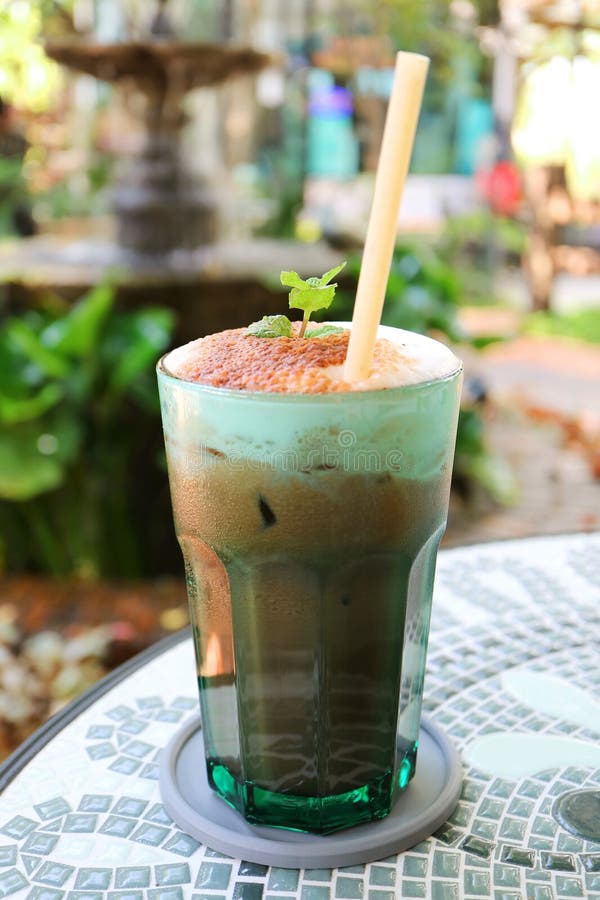 Glass of Iced Mint Cocoa Latte Isolated on the Table Stock Image ...