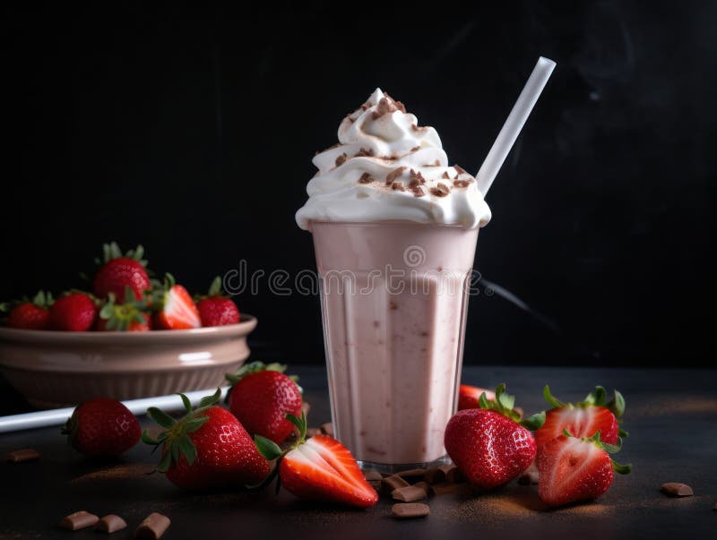 Glass with Delicious Strawberry Milk Shake. Generative AI Stock ...