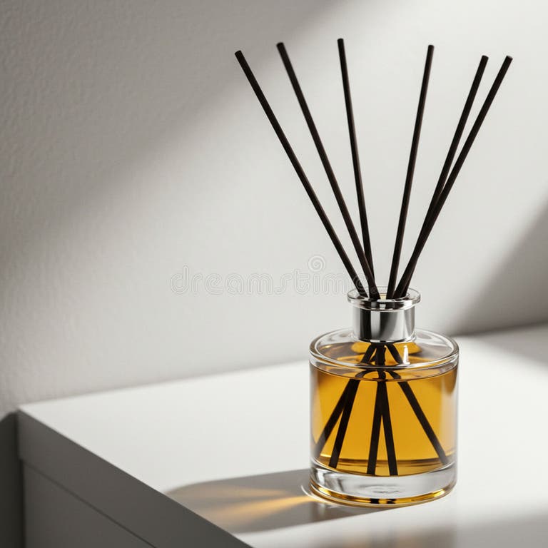 Glass Diffuser with Amber Liquid, Positioned on a White Surface Against ...