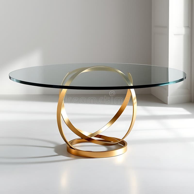 A Glass Dining Table with a Brass Base Shaped Like Interwoven Loops ...