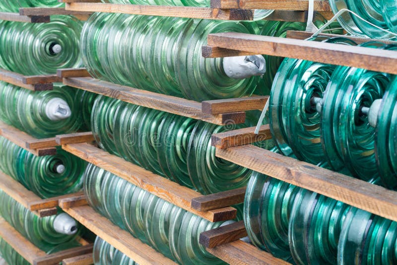 Glass disc insulators stock photo. Image of building - 261630360