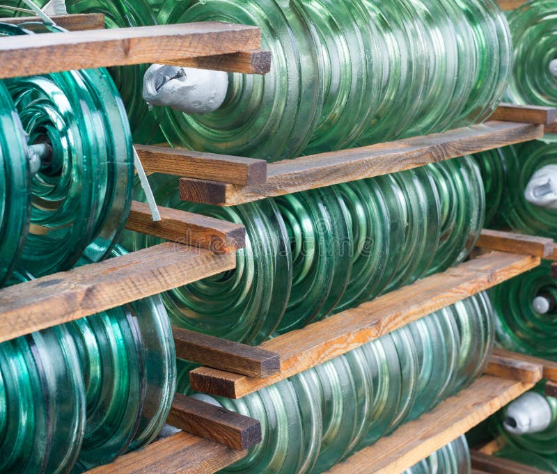 Glass disc insulators stock image. Image of pylon, cable - 263366061