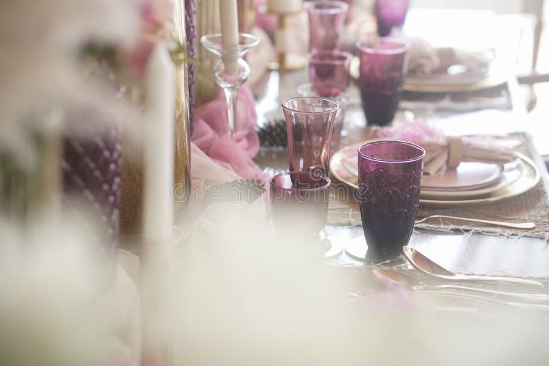 Glass Dishware on Dining Table. Party Banquet Stock Photo - Image of ...