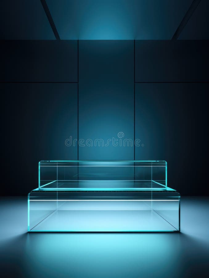 A Glass Display Case in a Dark Room, Transparent Glass Podium, Copy ...