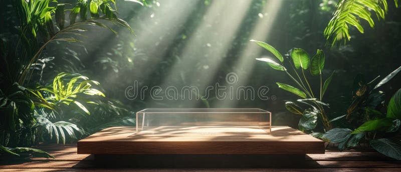 "MODERN GLASS PLATFORM SET in LUSH TROPICAL RAINFOREST" Stock ...