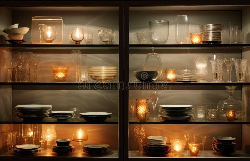 A Glass Display Rack Stacked with Plates on Top Stock Photo - Image of ...