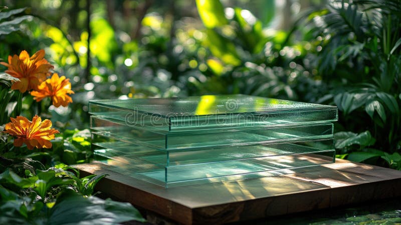 Glass Display Stack in a Garden Setting Stock Illustration ...