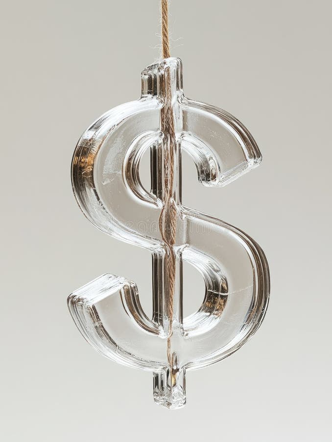 Glass Dollar Sign Hanging on a Rope with a Clear Background. Stock ...
