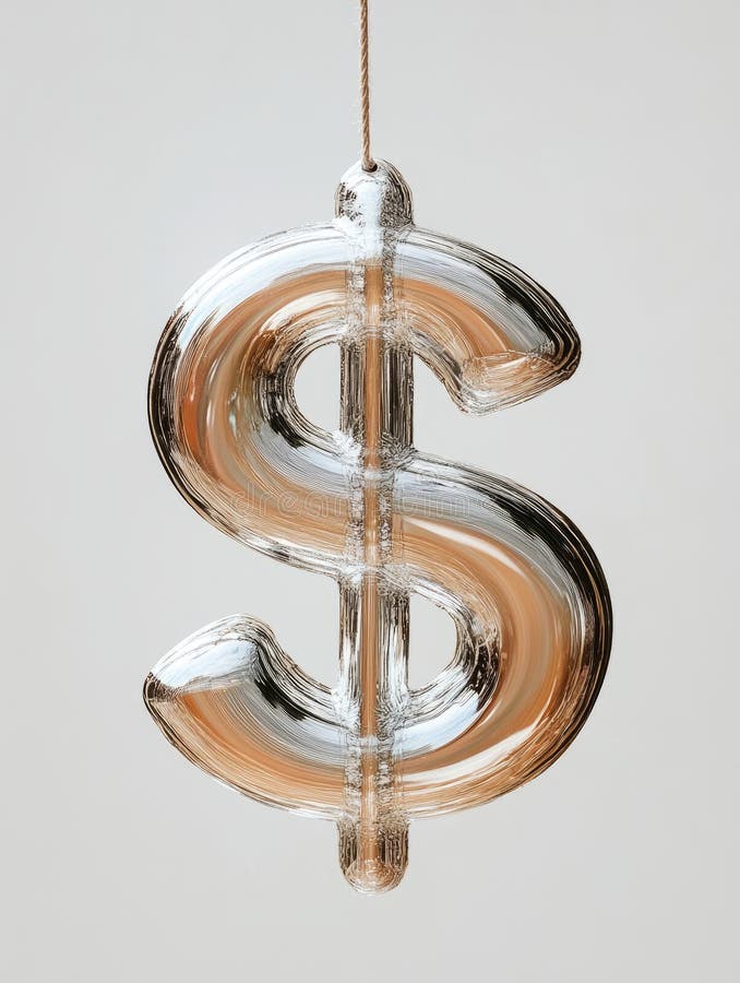 Glass Dollar Sign Hanging by a Thread. Stock Photo - Image of ...