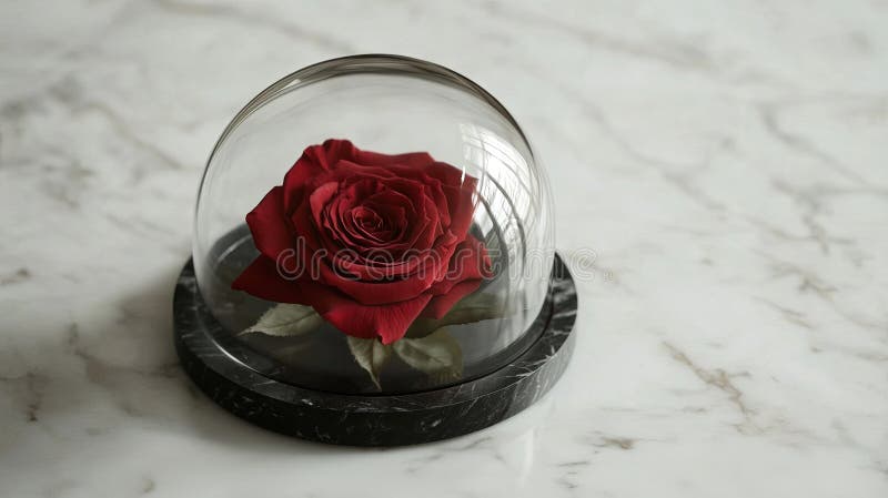 A Glass Dome Encasing a Single Preserved Rose, Resting on a Sleek Stock ...