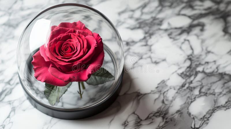 A Glass Dome Encasing a Single Preserved Rose, Resting on a Sleek Stock ...