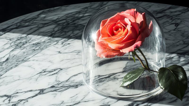 A Glass Dome Encasing a Single Preserved Rose, Resting on a Sleek Stock ...
