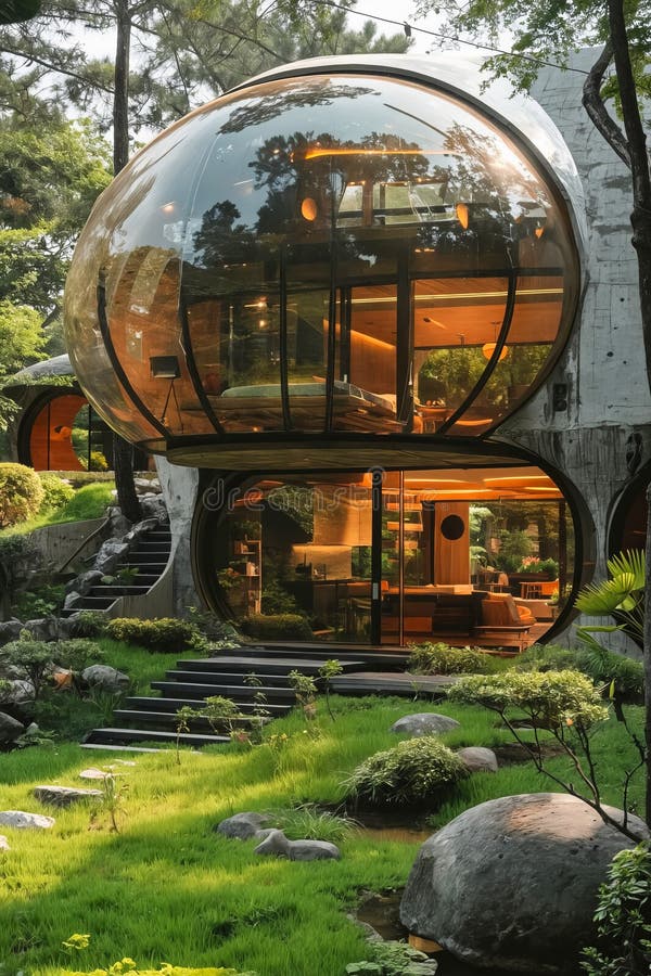 A Glass Dome House in the Middle of a Lush Green Forest. Generative AI ...