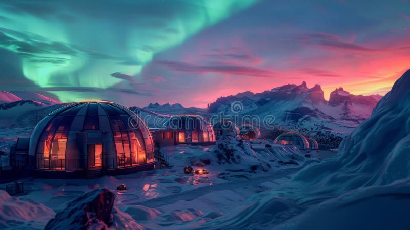 Group of Glass Domes on Snow Covered Ground Stock Illustration ...